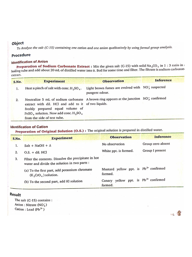 Class 12 Practical Salt Analysis | PDF
