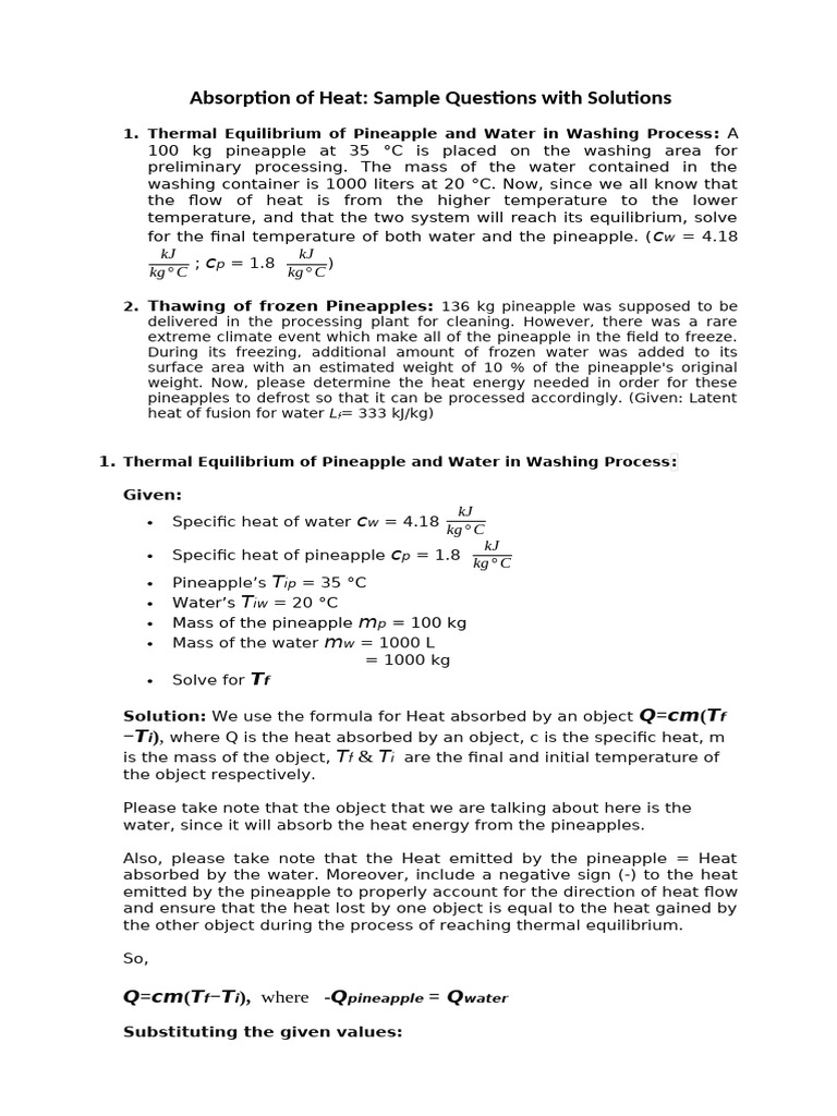 Lesson 4 Absorption of Heat Problem Sets With Solution | PDF