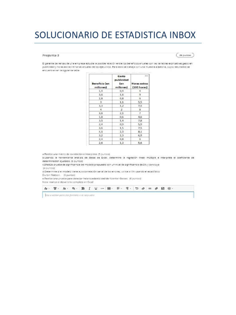 Desarrollo de Estadistica Con Solver Excel | PDF | Coeficiente de determinación | Teoría de la ...