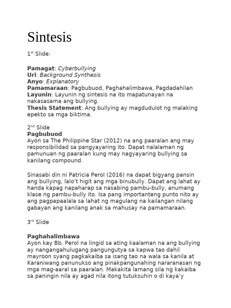 Halimbawa NG Sintesis | PDF