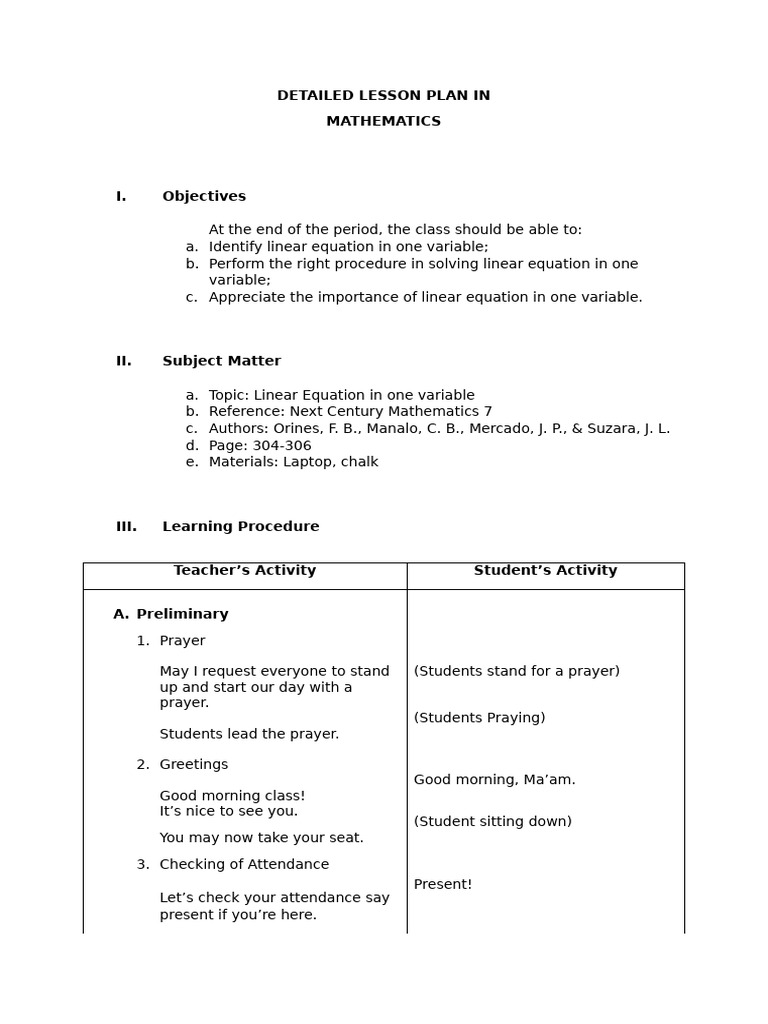 Detailed Lesson Plan | PDF