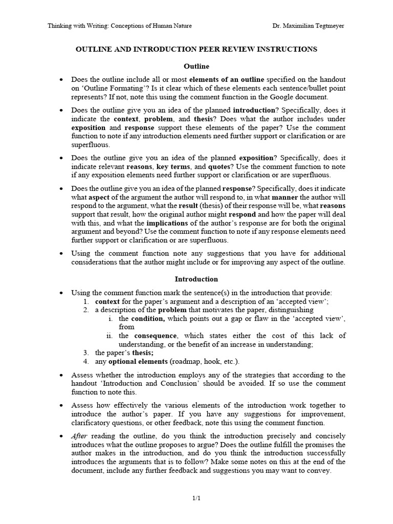 4.2. Revised Outline and Introduction Draft Peer Review Instructions | PDF