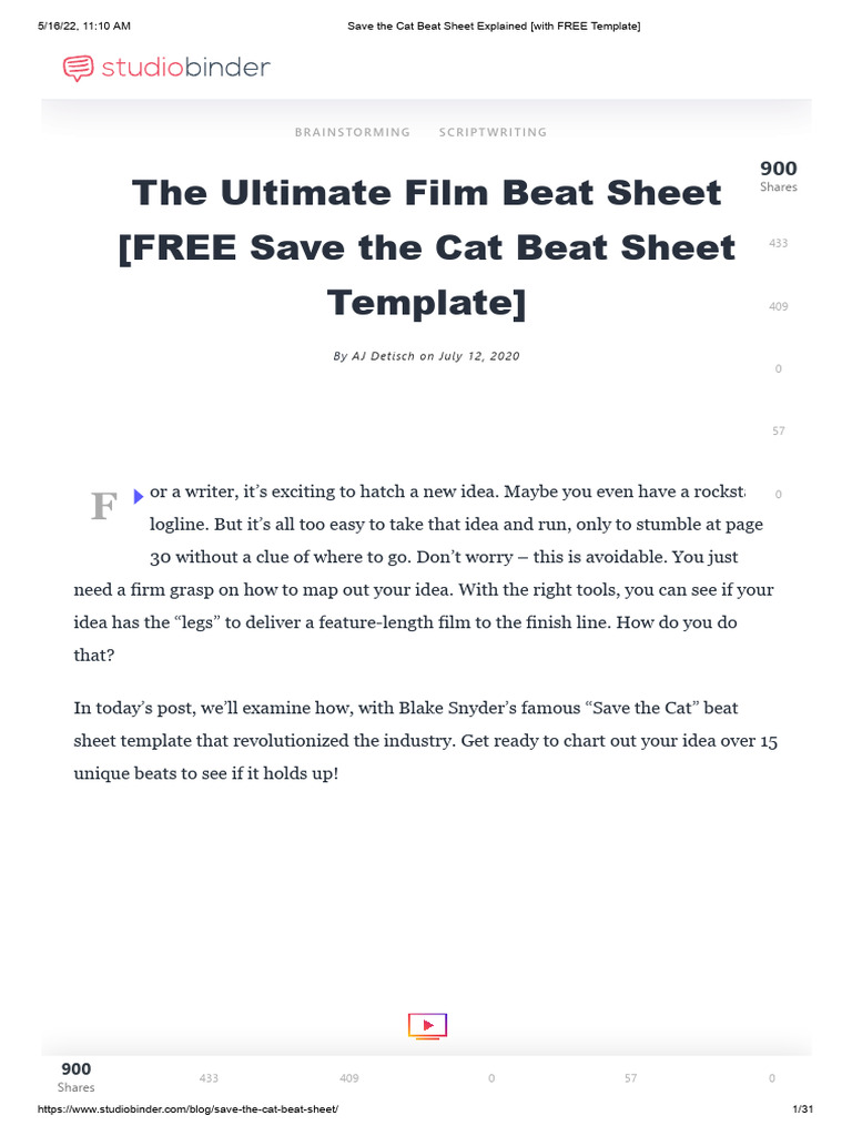 Save The Cat Beat Sheet Explained (With FREE Template) | PDF