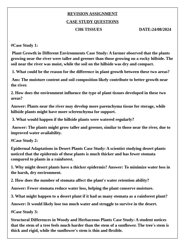 Revision Assignment Tissues Case Study Based Question | PDF
