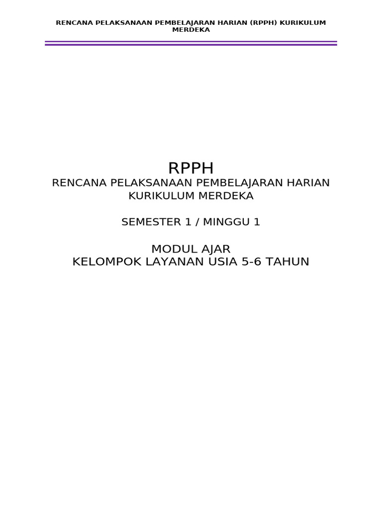 Modul Ajar RPPH TK B 5 6 Tahun Kurmer Smt1 Minggu 01 Minggu 05 | PDF