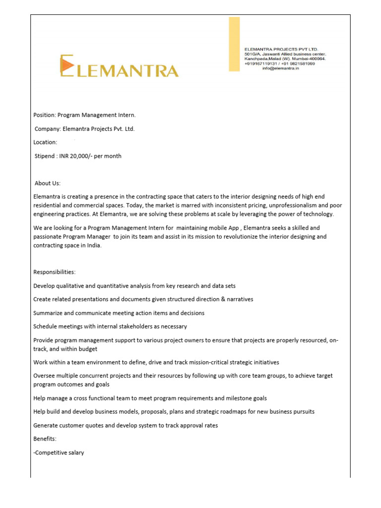 Program Management Intern JD | PDF Program Management Intern JD | PDF