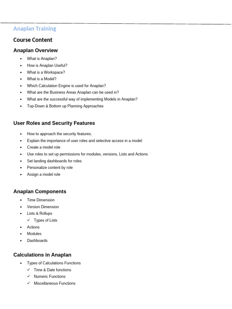 Anaplan Training Overview and Practices | PDF