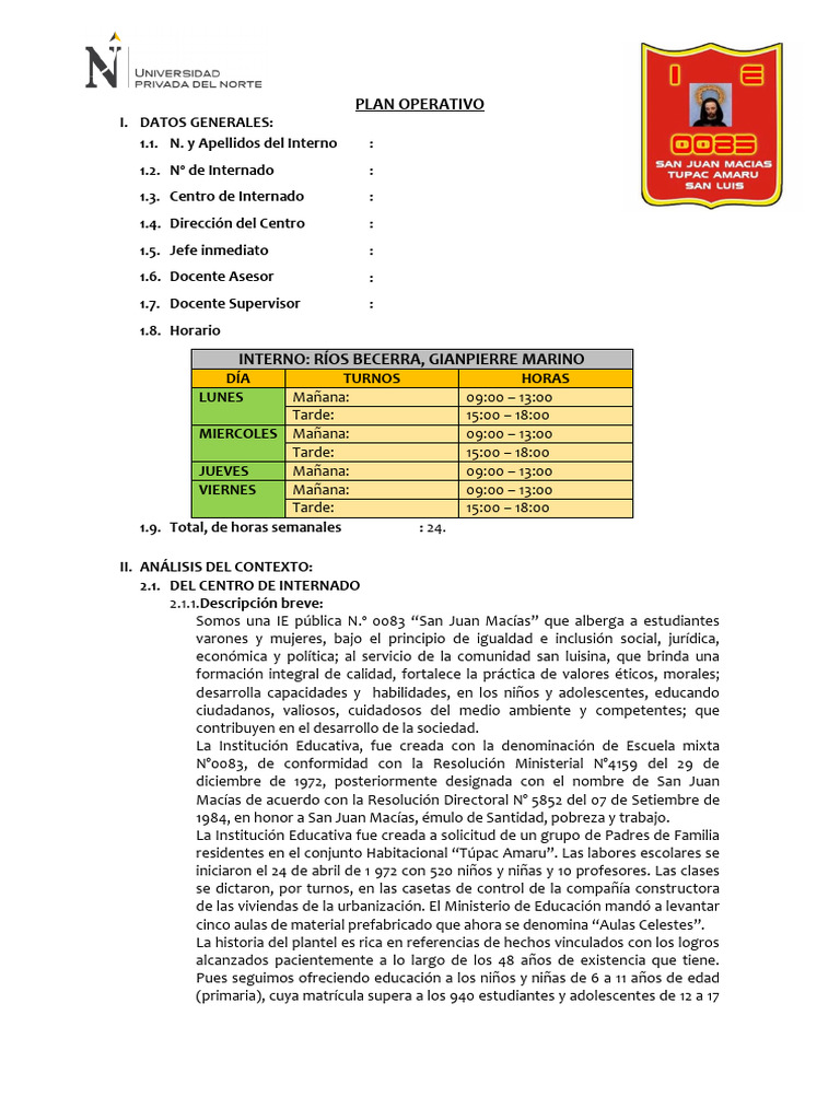 MODELO PLAN OPERATIVO | PDF