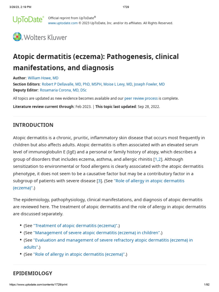 Atopic Dermatitis (Eczema) : Pathogenesis, Clinical Manifestations, and ...
