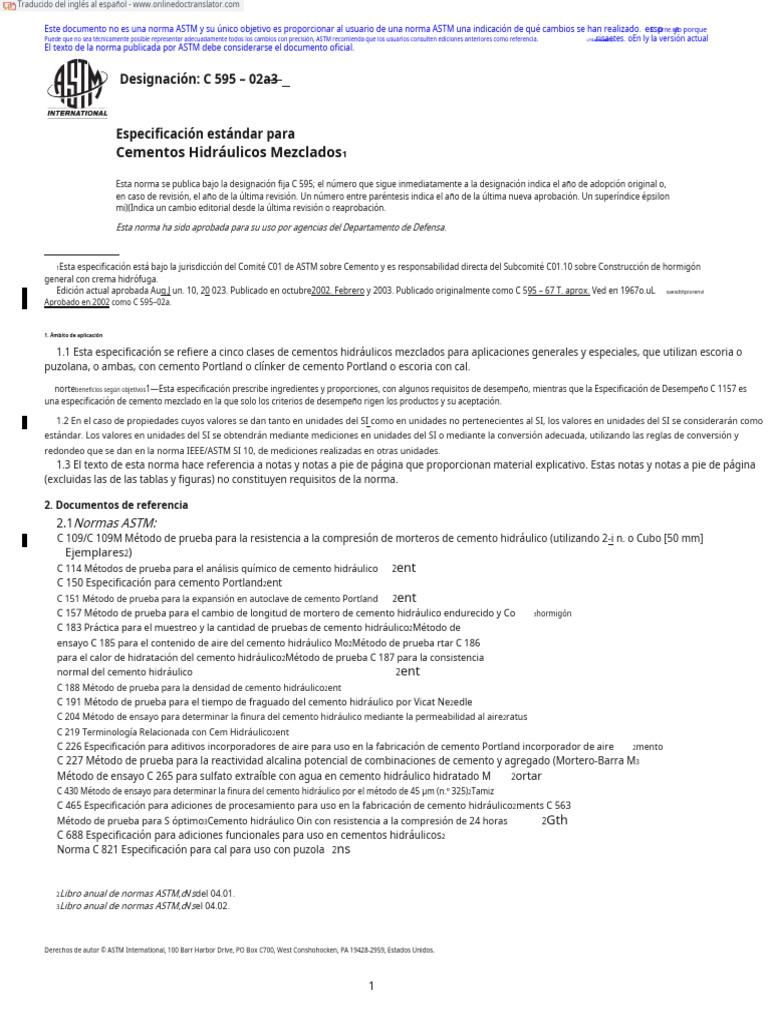 Astm C 595 - Español | PDF
