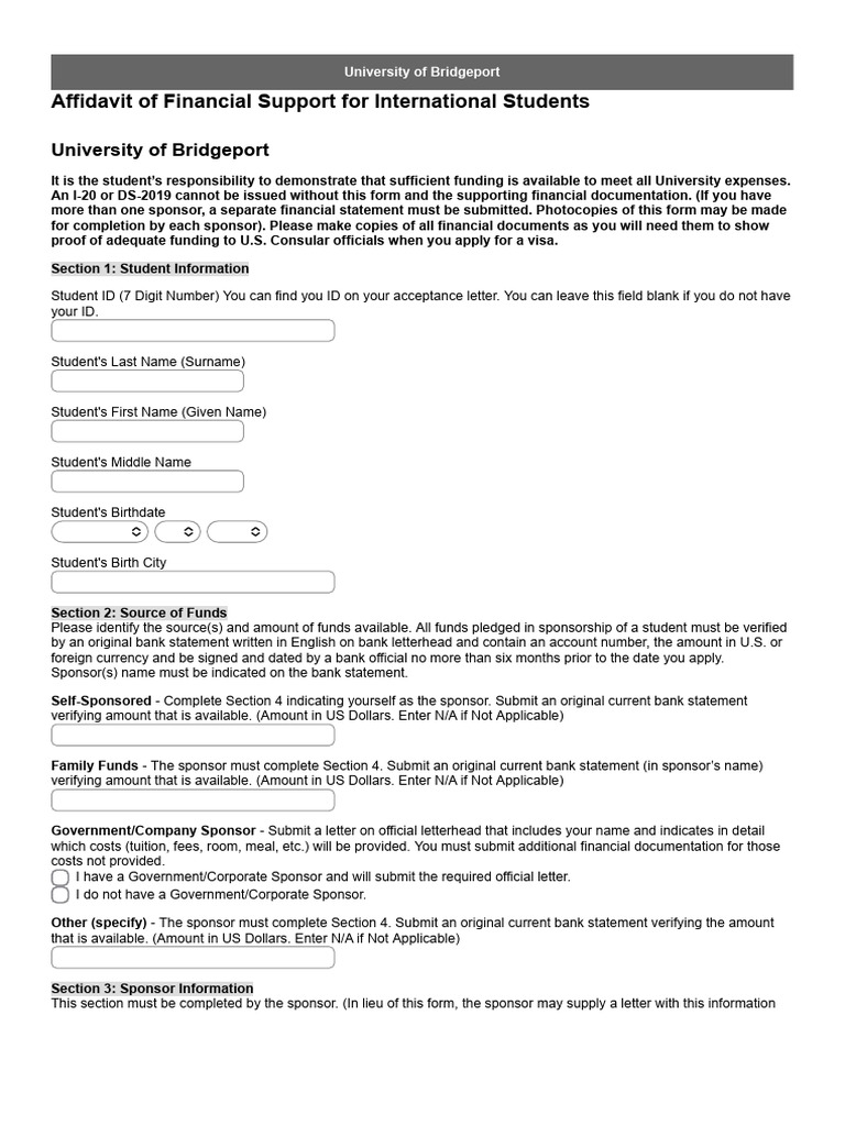 Affidavit of Financial Support For International Students | PDF