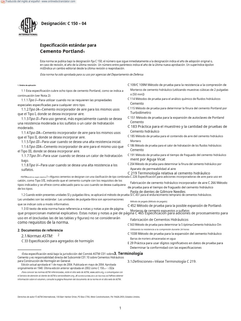 Astm - C 150 - Español | PDF
