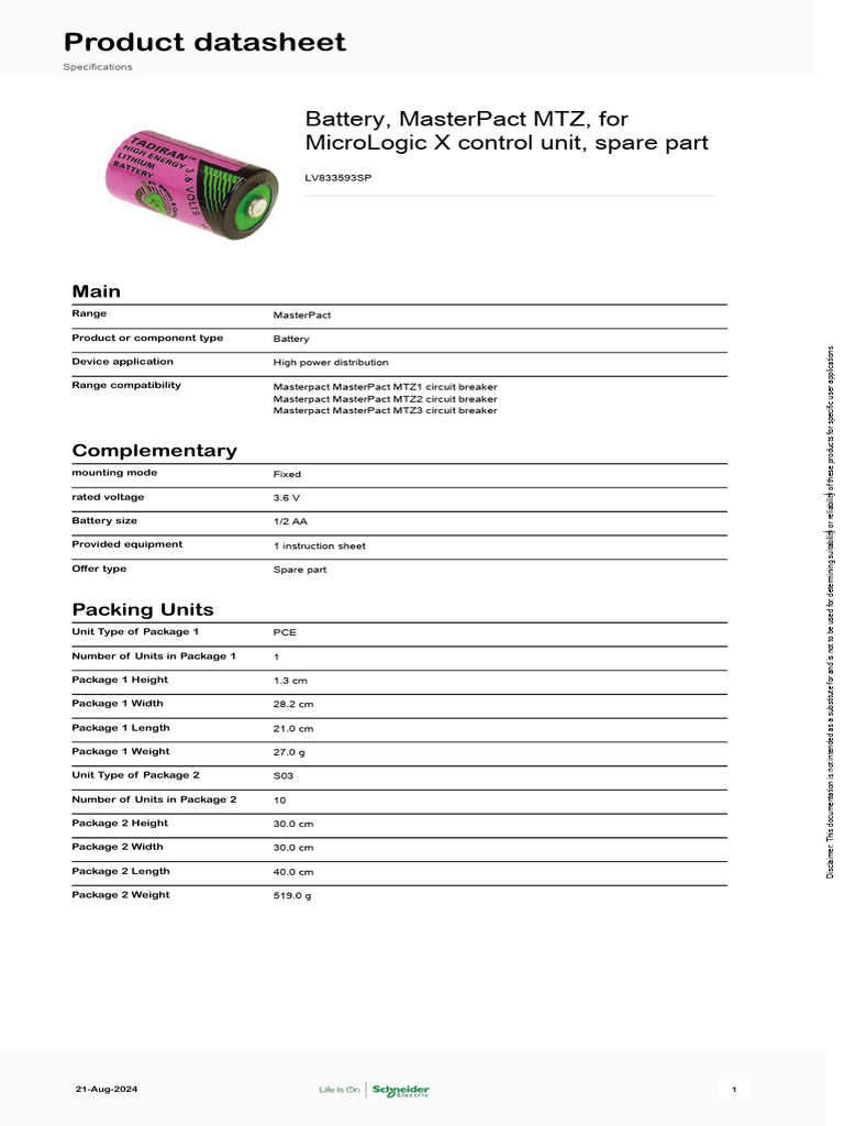 Schneider Electric - MasterPact-MTZ - LV833593SP | PDF