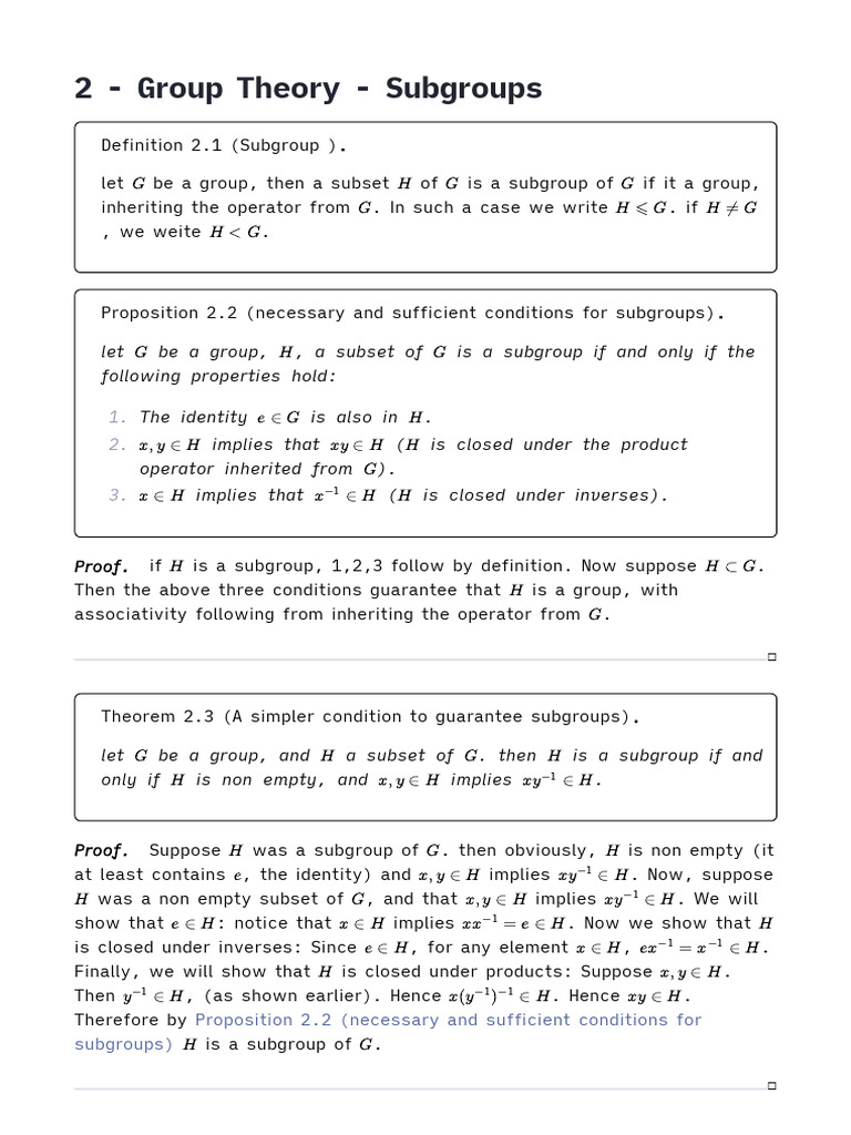 2 - Group Theory - Subgroups | PDF | Group Theory | Mathematics