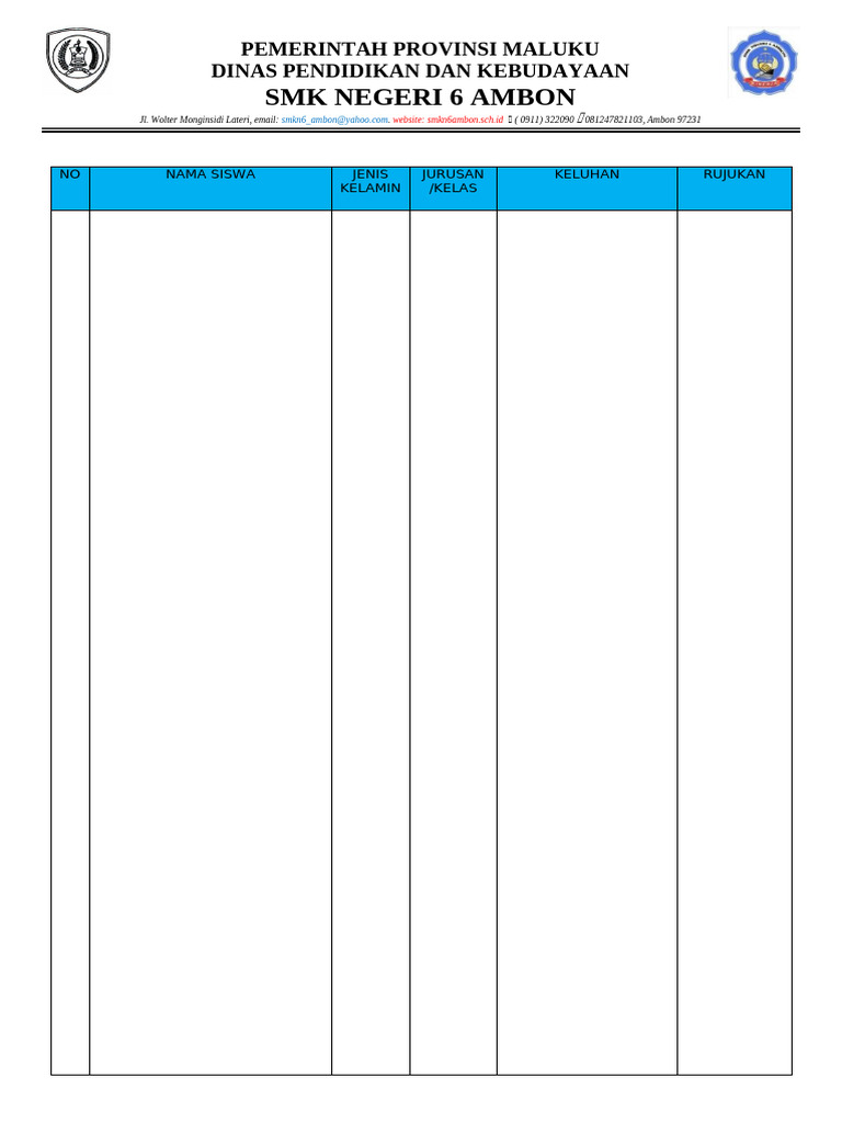 Daftar Kunjungan Uks | PDF