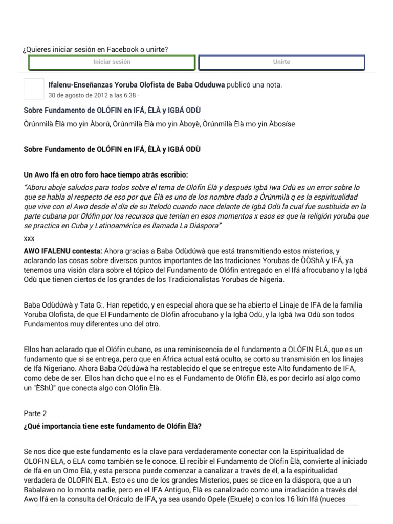Sobre Fundamento de OLÓFIN en IFÁ, ÈLÀ y IGBÁ ODÙ | PDF