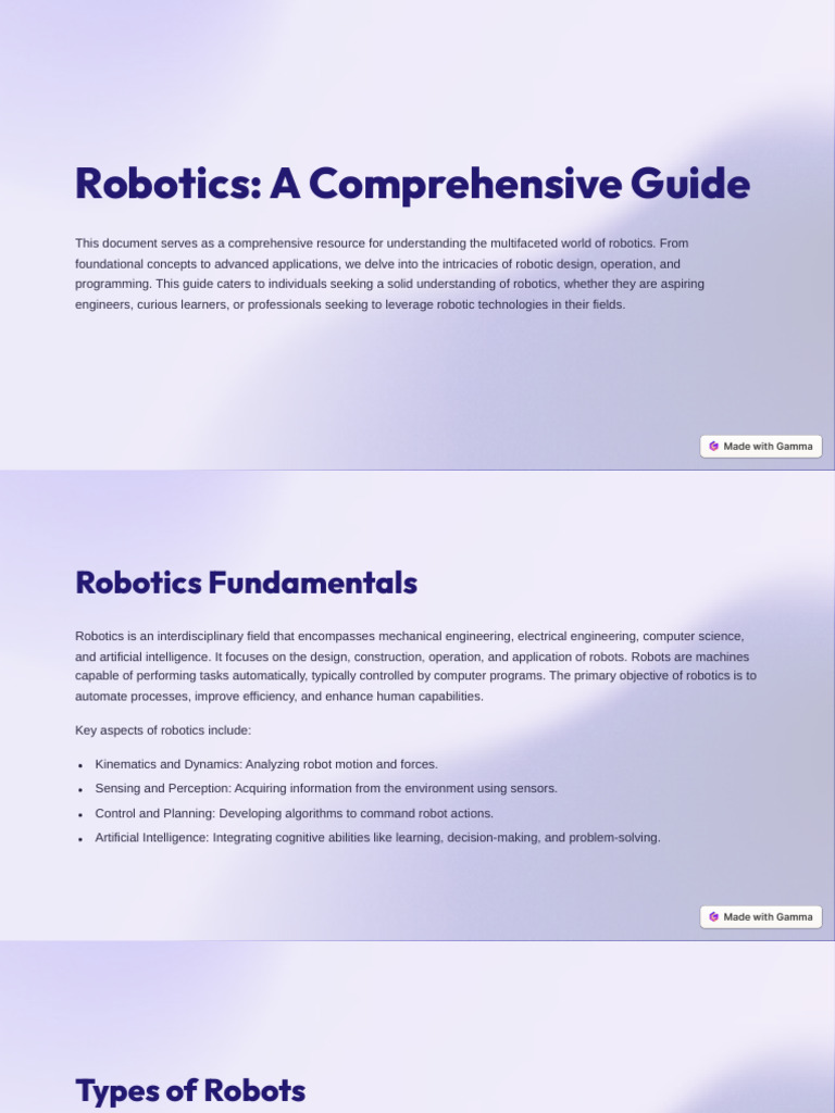Robotics A Comprehensive Guide | PDF