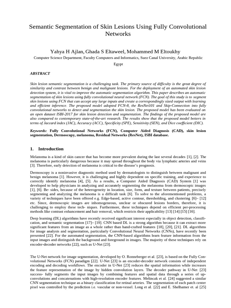 Semantic Segmentation of Skin Lesions Using Fully Convolutional Networks | PDF