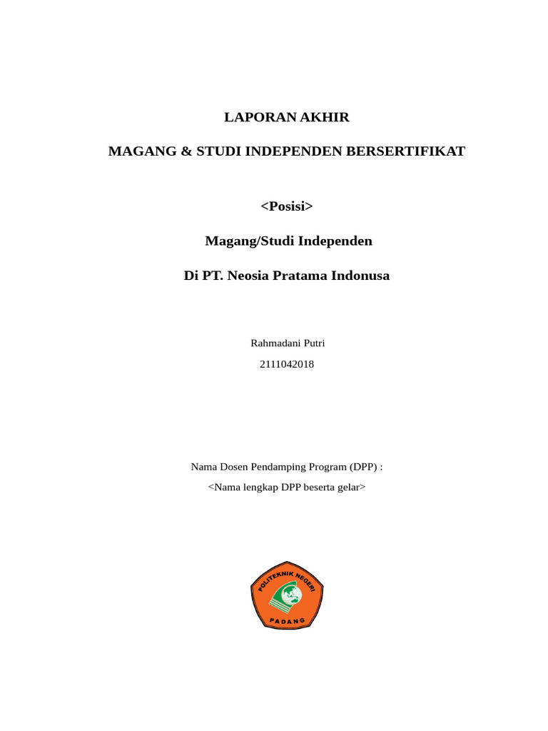 Laporan Akhir Magang Studi Independen Bersertifikat Rahmadani Putri | PDF