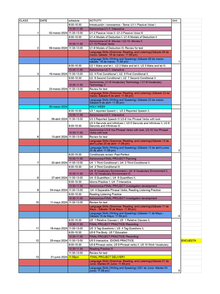 Schedule Nivel 6-6301 - Schedule | PDF
