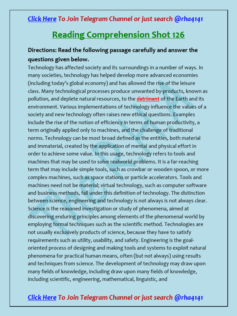 Reading Comprehension Shot 126 | PDF