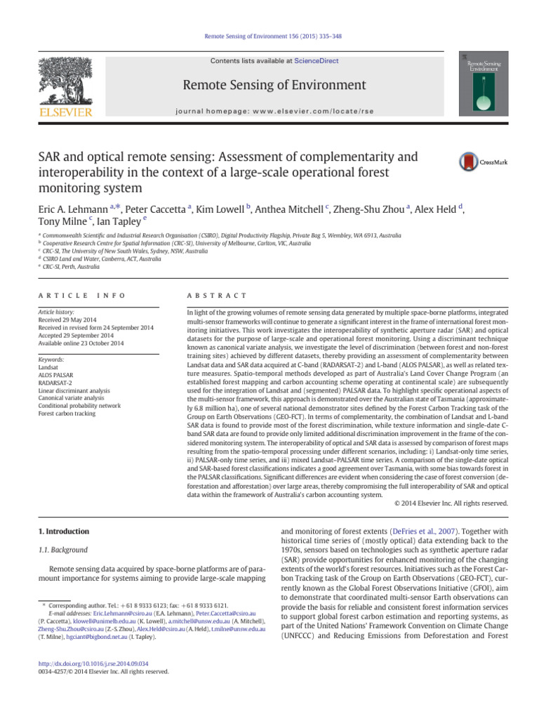 SAR and Optical Remote Sensing: Assessment of Complementarity and ...
