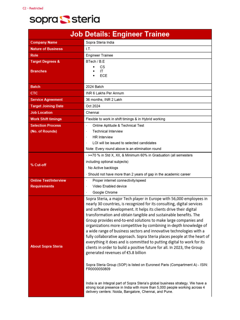 Engineer Trainee JD 2024 Batch | PDF