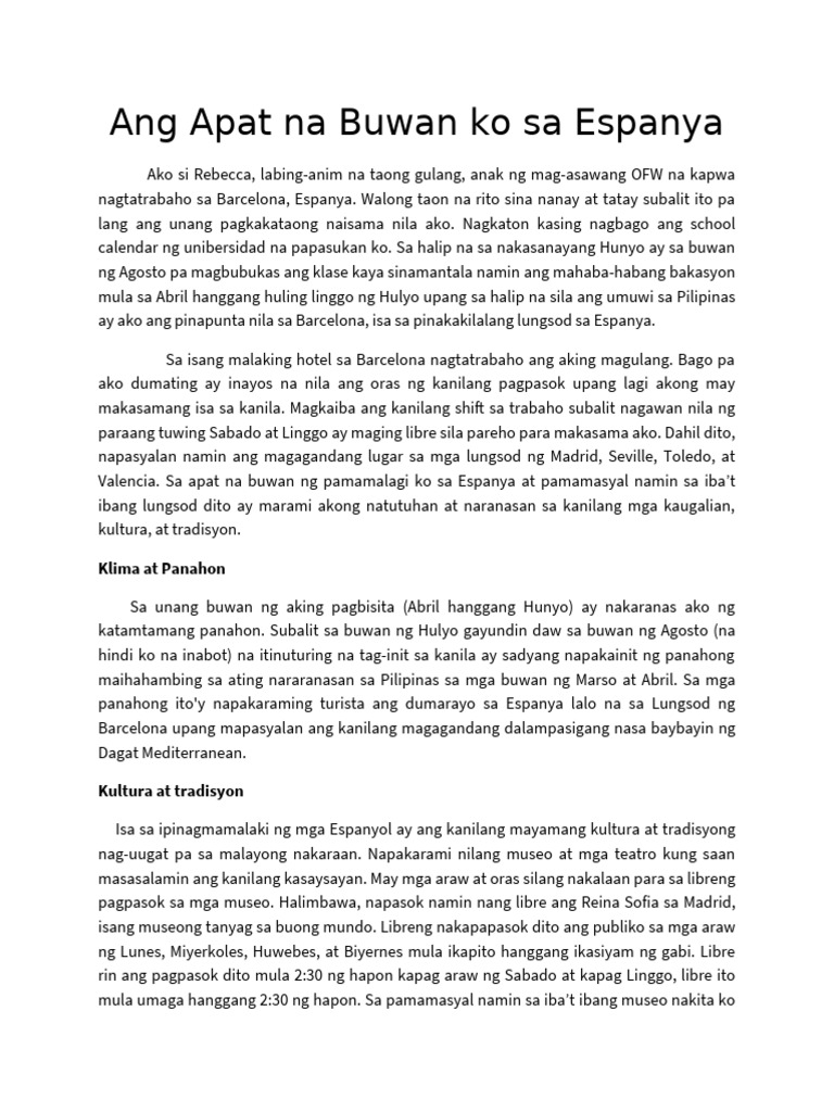 Ang Apat Na Buwan Ko Sa Espanya | PDF