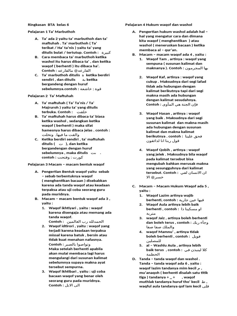 Ringkasan BTA Kls 6 | PDF