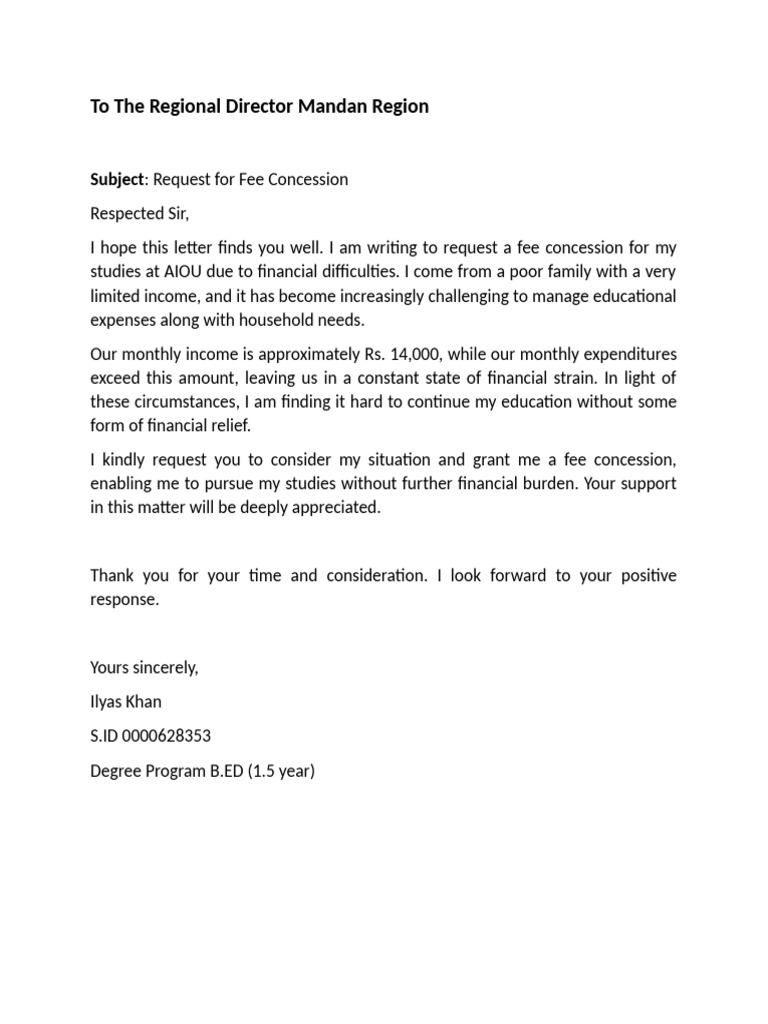 Fee Concession Letter | PDF