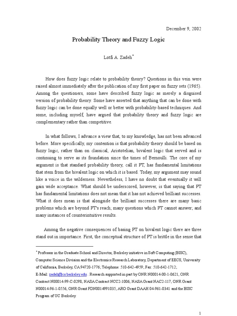 Zadeh - Probability Theory and Fuzzy Logic | PDF | Perception | Logic