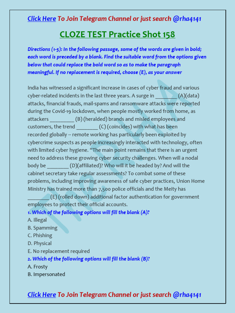 CLOZE TEST Practice Shot 158 | PDF