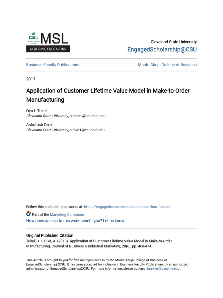 Application of Customer Lifetime Value Model in Make-To-Order Man | PDF