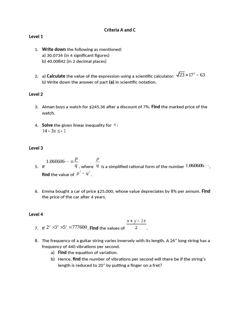 Criterion A and C Practice SEE | PDF