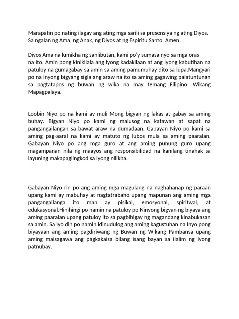 Prayer Sa Program Buwan NG Wika | PDF