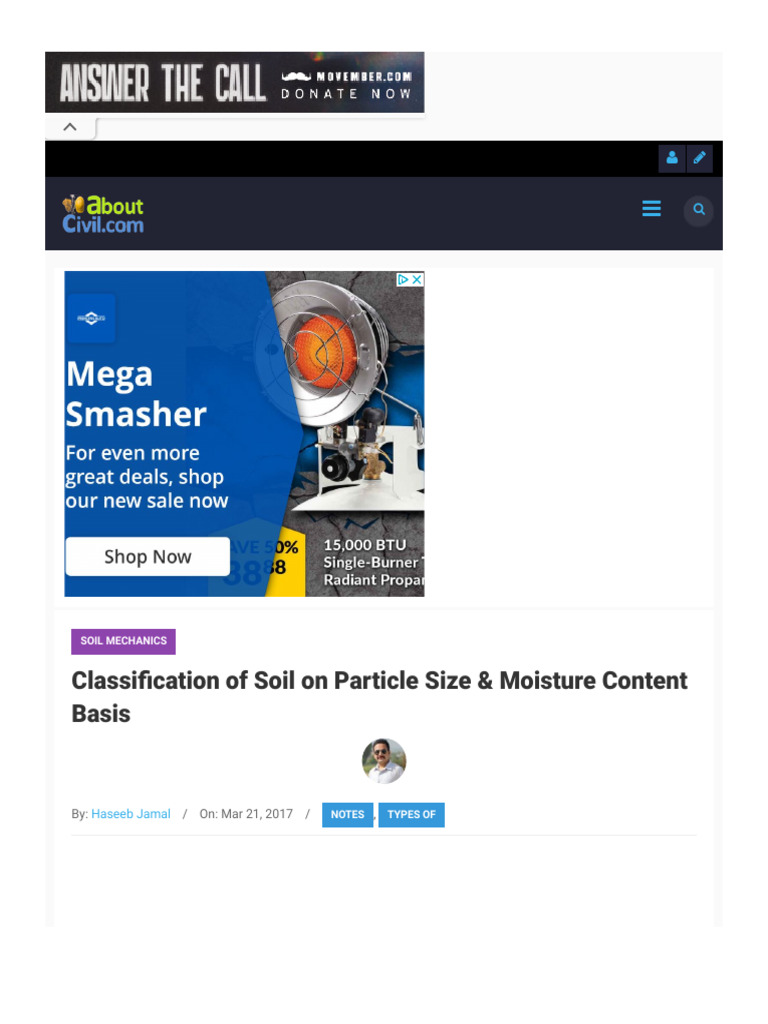 Classification of Soil on Particle Size and Moisture Content | PDF