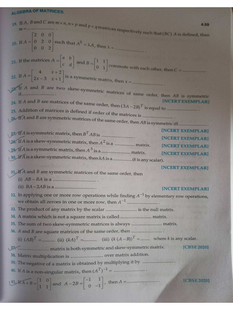 CBSE & NCERT Exampler Matrix | PDF