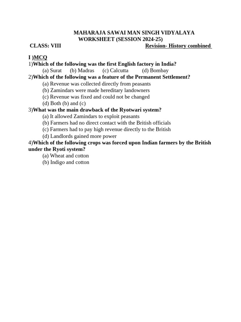 Revision Class 8 SST | PDF