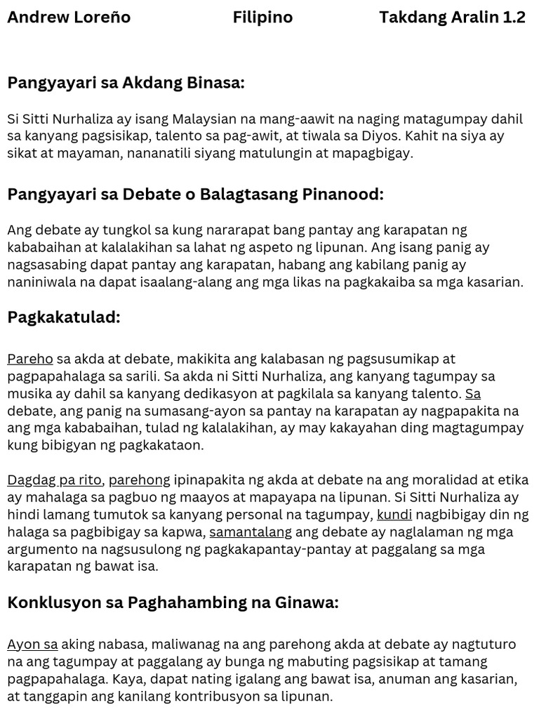 Takdang Aralin 1.2 Fil g9 | PDF