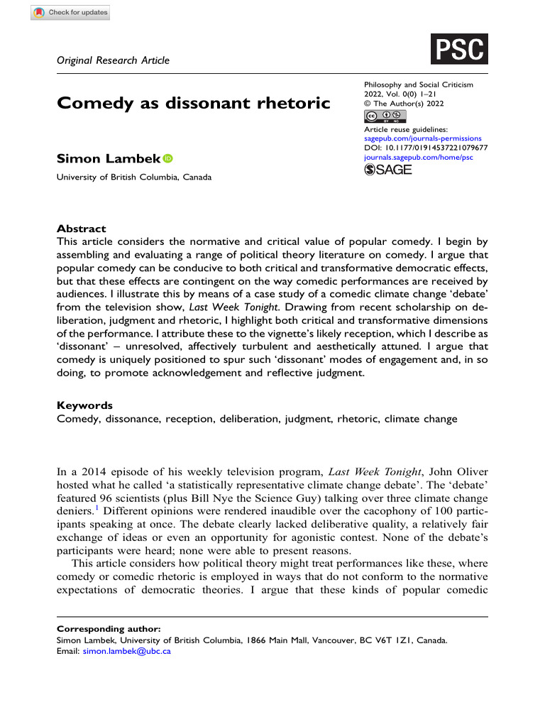 Comedy As Dissonant Rhetoric | PDF