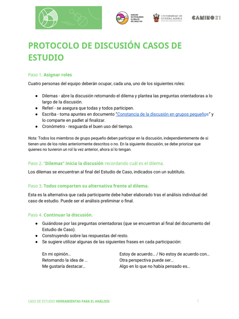 Protocolo de discusión estudios de caso | PDF