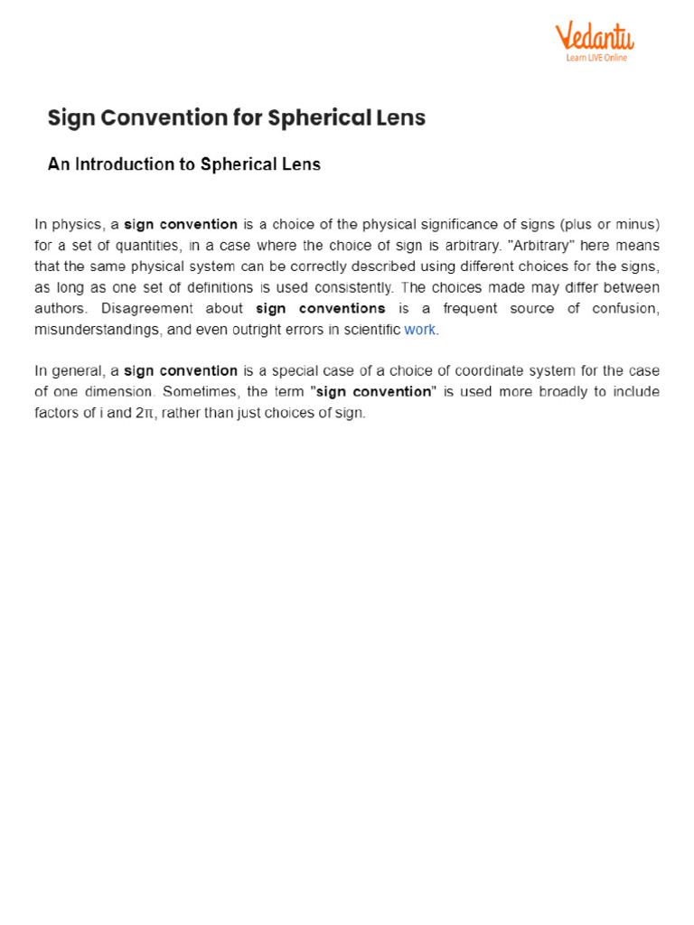 Sign Convention For Spherical Lens | PDF