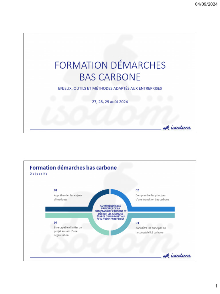 Support Formation Démarches Bas Carbone (Document Stagiaire) | PDF