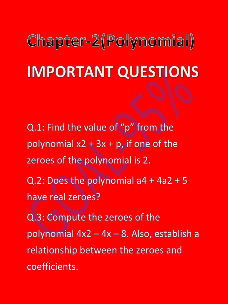 Chapter-2 (Polynomial)#Important Questions | PDF