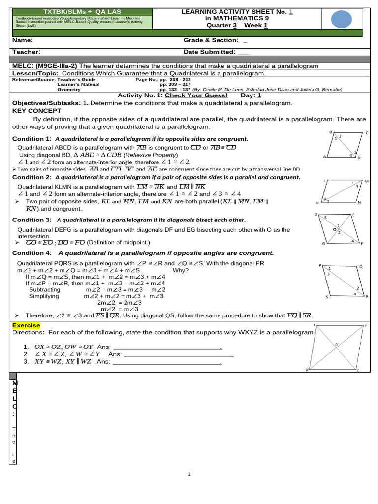 Las-Q3 Week-1 | PDF | Rectangle | Geometry