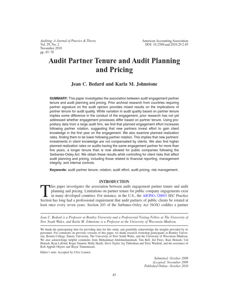 Audit Partner Tenure and Audit | PDF