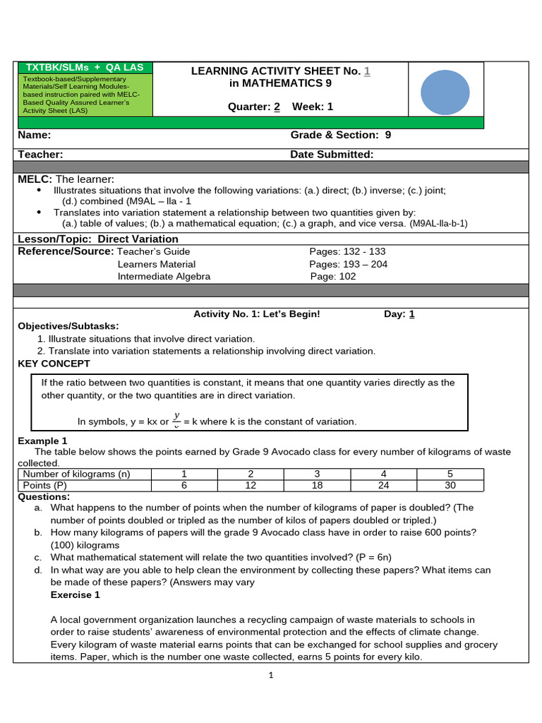 1- LAS M9 -MELC 1-3_Q2_ WEEK 1 -a4 | PDF | Speed | Equations