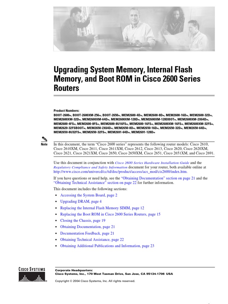 Upgrading System Memory, Internal Flash, and Boot ROM in Cisco 2600 Series Routers - 2600mem ...