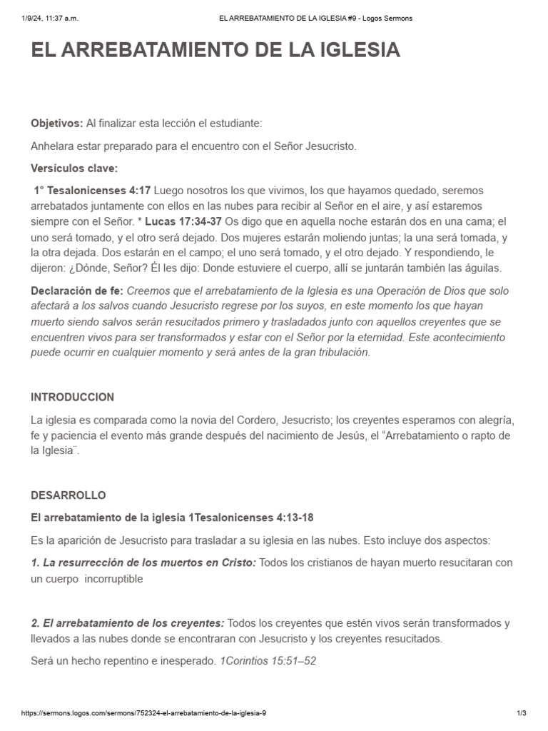 El Arrebatamiento de La Iglesia | PDF | Éxtasis | Creencia y doctrina cristiana