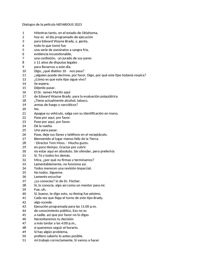 Dialogo de La Película Nefarious.2023 | PDF